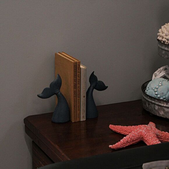 Zeckos | Accents | Set Of 2 Blue Cast Iron Whale Tail Bookend Bookshelf ...